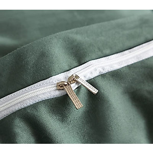 TazmKezm Green Duvet Cover 100% Washed Cotton Duvet Cover Set, 3 PCs Breathable Soft Bedding Set Linen Textured. Solid Color Pattern Duvet Cover King Size (No Comforter)