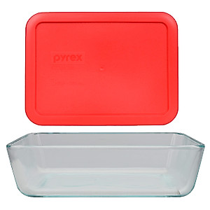 Pyrex (1) 7210 3 Cup Glass Dish & (1) 7210-PC Red Lid Made in the USA