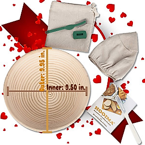 Banneton Bread Basket – Sourdough Proofing Set – Bread Bowl & Linen Liner Cloth + Lames – Rattan Basket No Smell – Bread Bag Included – 10” Brotform – for Homemade Bread