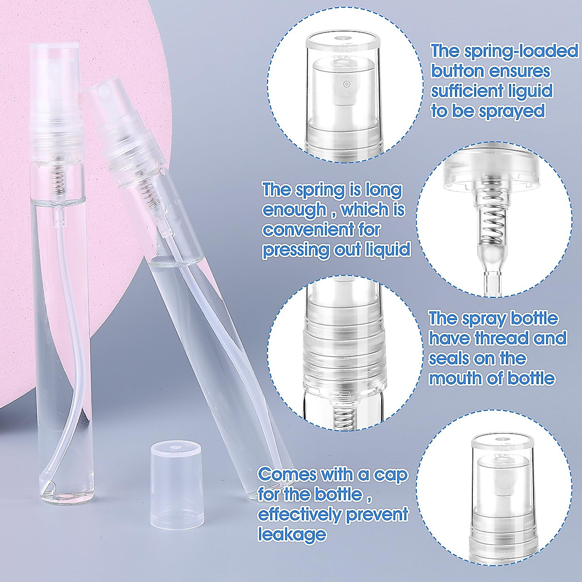 15 Pack Mini Spray Bottle, 3ml/5ml/10ml Fine Mist Plastic Spray Bottles, Refillable Atomizer Bottle for Perfume Small Empty Sample Containers Portable Travel Size Bottle