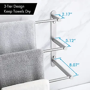 KES Bath Towel Bar 30 Inch 3-Tier Bathroom Towel Rack Wall Mount SUS304 Stainless Steel Brushed Finish, BTH202S75-2