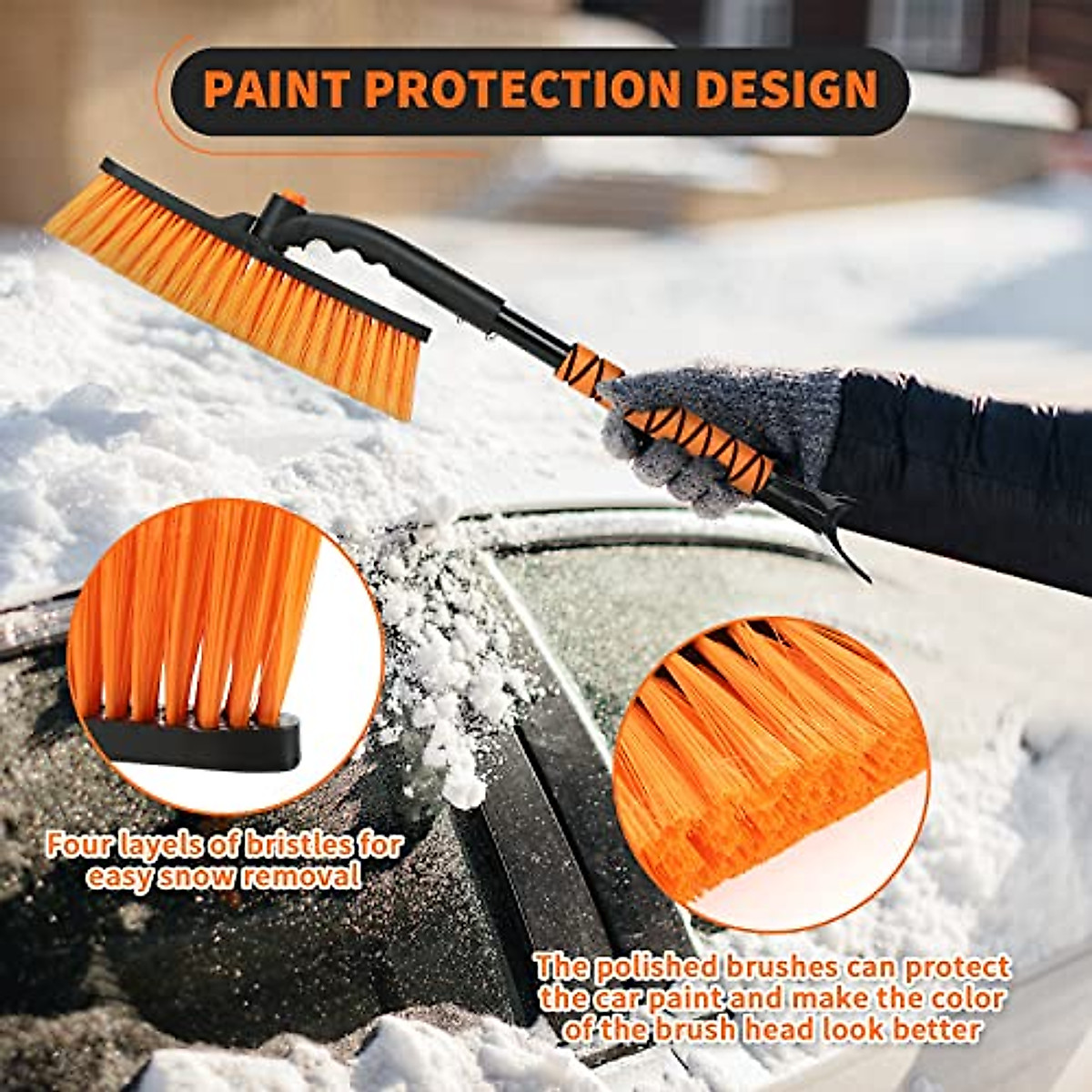 OHMOTOR Ice Scrapers for Car Windshield 26 Inch Snow Brush for Car with 360° Rotating Brush & Foam Grip, Snow Removal Tool for Car Truck SUV Ice Scraper