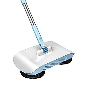 Eioflia 3 in 1 Sweeper Mop Vacuum Cleaner Hand Push Floor Cleaner,Upgrade Soft and Thick Brush + Microfiber Mop Easy to Use (Blue)