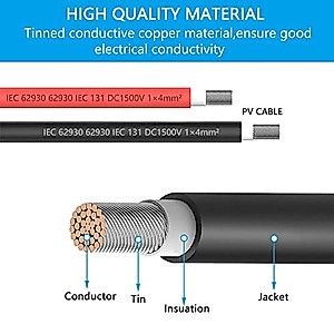 PNGKNYOCN 12AWG Solar Panel Extension Cord,16FT 4mm² Solar Panel Adaptor Cable (Black Cord + Red Cord) with Male and Female IP67 Weatherproof Connector