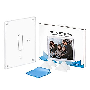 6x8 Acrylic Picture Frame, Clear Photo Frame with Magnetic for Tabletop Display, High Definition, Horizontally or Vertically Display Minimalist Design (Right Corner)