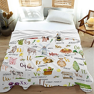 Farm Animals Blanket Cute Alphabet Blanket Alphabet Learning Gift for Kids Girls Boys Super Soft Flannel Throw Blanket for Sofa Couch Camping Travel Warm Cozy Bed Home Decor,40"x50"for Kids/Baby