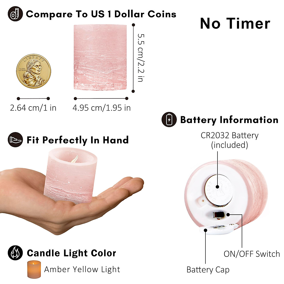 Furora LIGHTING Pink Real Wax LED Votive Tealight Candles Pack of 6, 2 Inch Flameless Flickering Candles for Delicate Home Décor, Batteries Included