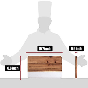 Azauvc Cutting Board with White Marble and Natural Wood,Cheese Board Serving Board for Steak Fruits with Handle,Chopping Board for Bread
