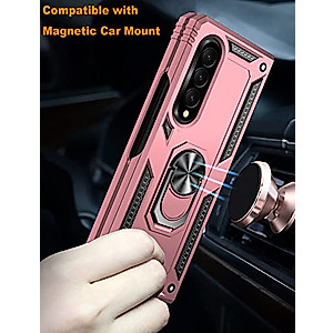 IKAZZ Galaxy Z Fold 3 Case,Samsung Z Fold 3 Cover Military Grade Shockproof Heavy Duty Protective Phone Case Pass 16ft Drop Test with Magnetic Kickstand for Samsung Galaxy Z Fold 3 Rose Gold