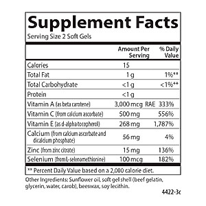 Carlson - ACES + Zn, Vitamins A, C, E + Selenium & Zinc, Cellular Health & Immune Support, Antioxidant, 180 Softgels