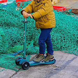 Micro Kickboard - Maxi Deluxe Eco 3-Wheeled, Lean-to-Steer, Swiss-Designed Micro Scooter Made with Recycled and Sustainable Materials for Elementary Kids, Ages 5-12 (Dark Green)