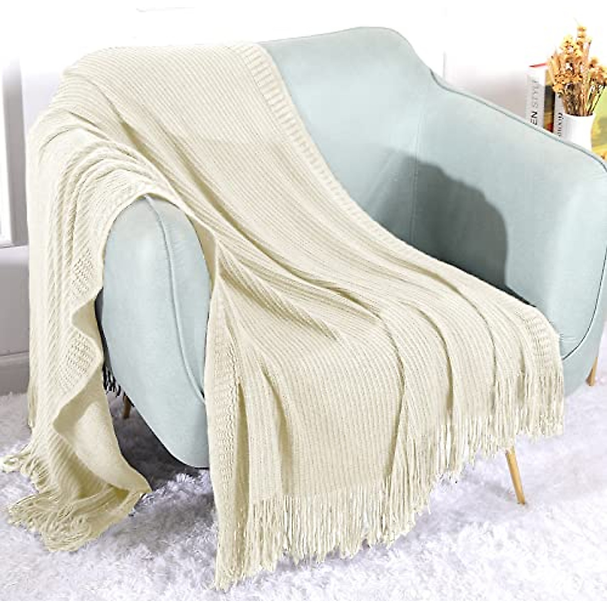 Super Soft Throw Blanket Lightweight Cozy Warm Fluffy Throw Blankets for Couch Bed Sofa 50x60 Inches White