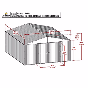 Arrow Shed Elite 14' x 16' Outdoor Lockable Gable Roof Steel Storage Shed Building, Cool Grey