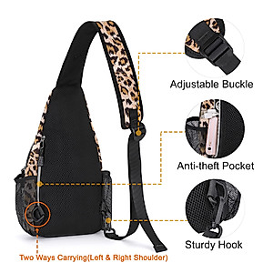 MOSISO Mini Sling Backpack,Small Hiking Daypack Pattern Travel Outdoor Sports Bag, Leopard Print