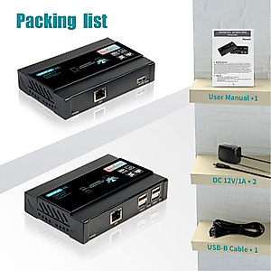 Basicolor HDMI KVM USB Extender, 4K@60Hz Ethernet Extender Over Cat5 Cat6 Up to 196Ft(60m), Video Transmit Lossless and Near Zero Latency, Plug&Play HDMI to Rj45, 4xUSB2.0