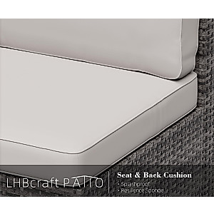 LHBcraft 7 Piece Patio Furniture Set, Outdoor Furniture Patio Sectional Sofa, All Weather PE Rattan Outdoor Sectional with Grey Cushions and Table, Grey Wicker (Grey)