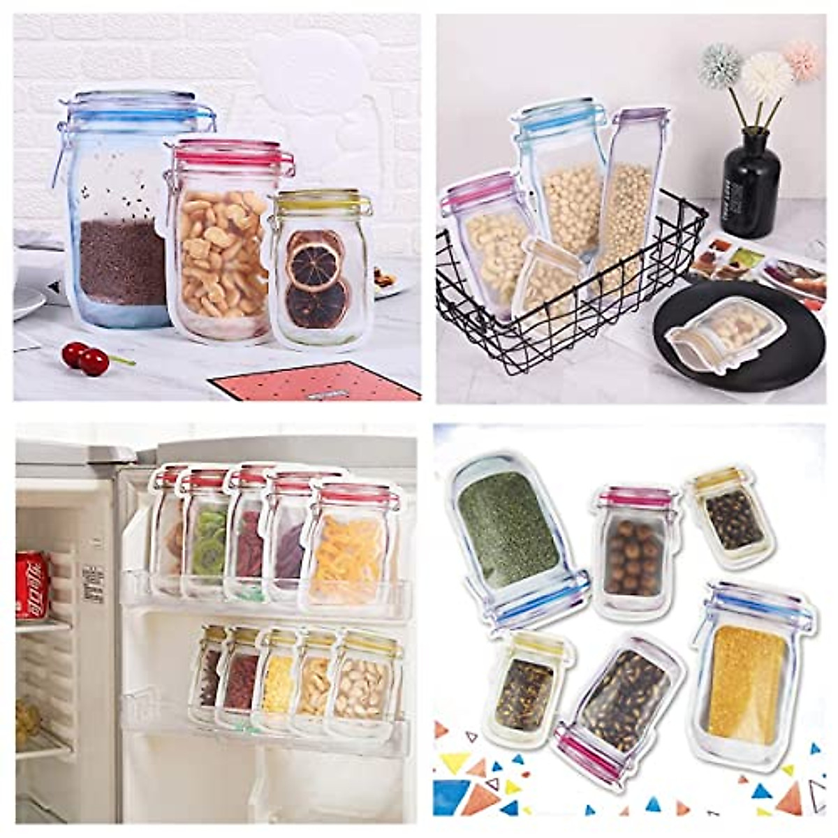 40Pcs Reusable Mason Jar Ziplock Bags, Airtight Seal Food Storage Ziplock Bags for Kitchen Camping Picnic Organizer(40Pcs)