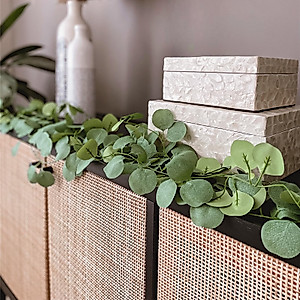 CQURE 14Pcs Eucalyptus Garland,Artificial Eucalyptus Leaves Table Greenery Garland Wreath Vines for Wedding Party Table Fireplace Bedroom Wall Room Decor