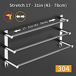 Stretchable 24-30 Inches Towel Bar for Bathroom Kitchen Hand Towel Holder Dish Cloths Hanger SUS304 Stainless Steel RUSTPROOF Wall Mount No Drill Sdjustable (3 bar)