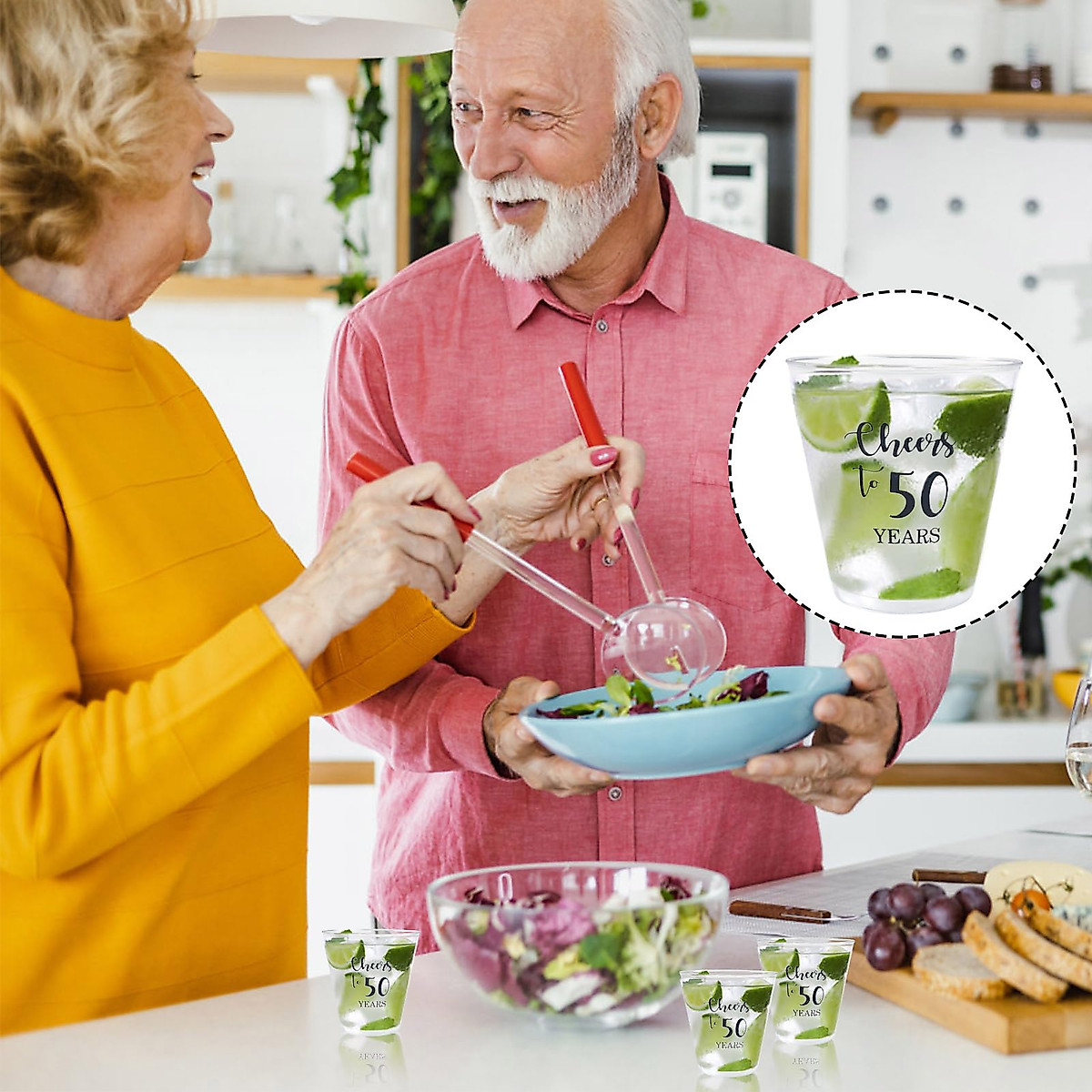 100 Pack Cheers to 50 Years Shot Glasses 2 oz Hard Plastic Disposable Cups, 50th Party Favors Small Clear Tasting Cups for Wine Whiskey for Women Men Wedding Anniversary