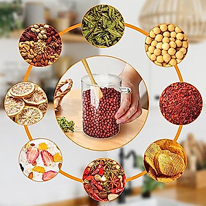 Yomarket 4 Pack Airtight Glass Jars with Bamboo Lid and Spoons 17 Oz Food Storage Container with Labels, Overnight Oats Containers with Lids for Flour, Sugar, Tea, Cookies, Candy, Cereal, Coffee