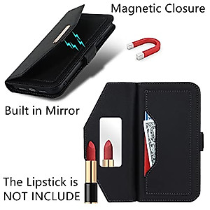 Jaorty Crossbody Wallet for iPhone 13 Pro Max Case with Adjustable Lanyard Strap Credit Card Holder 6.7",PU Leather Handbag Purse Kickstand Make Up Mirror Cover Case for Men Women Girl,Black