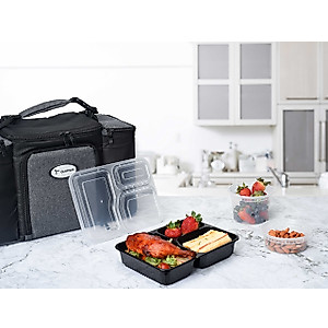 Glotoch Meal Prep Container,100Pack 2,3 Compartment Reusable Food Storage Containers For Lunch, Leftover.Disposable Black Plastic Containers With Lids To Go Container-BPA-Free Microwave Safe