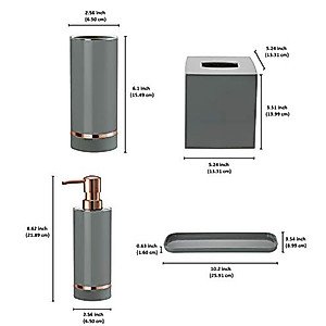 Bathroom Accessories - Set of 4 Includes Decorative Soap Lotion Dispenser, Tumbler, Tissue Box, Tray for Modern Farmhouse Bath Decor Kitchen Countertop Organizer Housewarming Gift - Grey