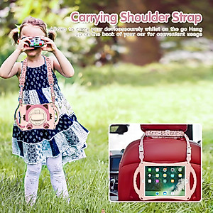 KIQ Cat Shield Case for iPad 9th Generation Case for Kids, Heavy Duty Cute ipad 10.2 case for Kids 7th 8th Gen w/Stand Shoulder Strap - Pink