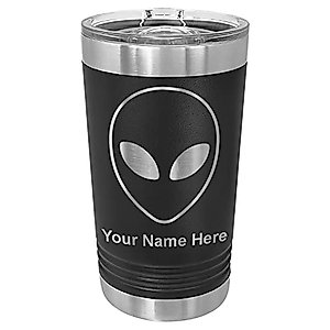 LaserGram 16oz Vacuum Insulated Pint Tumbler, Alien Head, Personalized Engraving Included (Black)