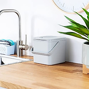 Minky Homecare Kitchen Compost Bin – Countertop Food Waste Caddy with Easy Wipe Clean Interior – Made in the UK - 3.5L (0.9 gal.) (Light Grey)