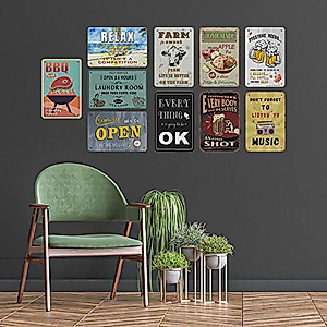 ANJOOY Retro Metal Tin Signs - Self Service Open 24 Hours Laundry Room Drop Your Pants Here 25 Per Load - Vintage Iron Sign for Commercial Home Cafes Homes Bars Funny Door Art Wall Decor 8"x12"