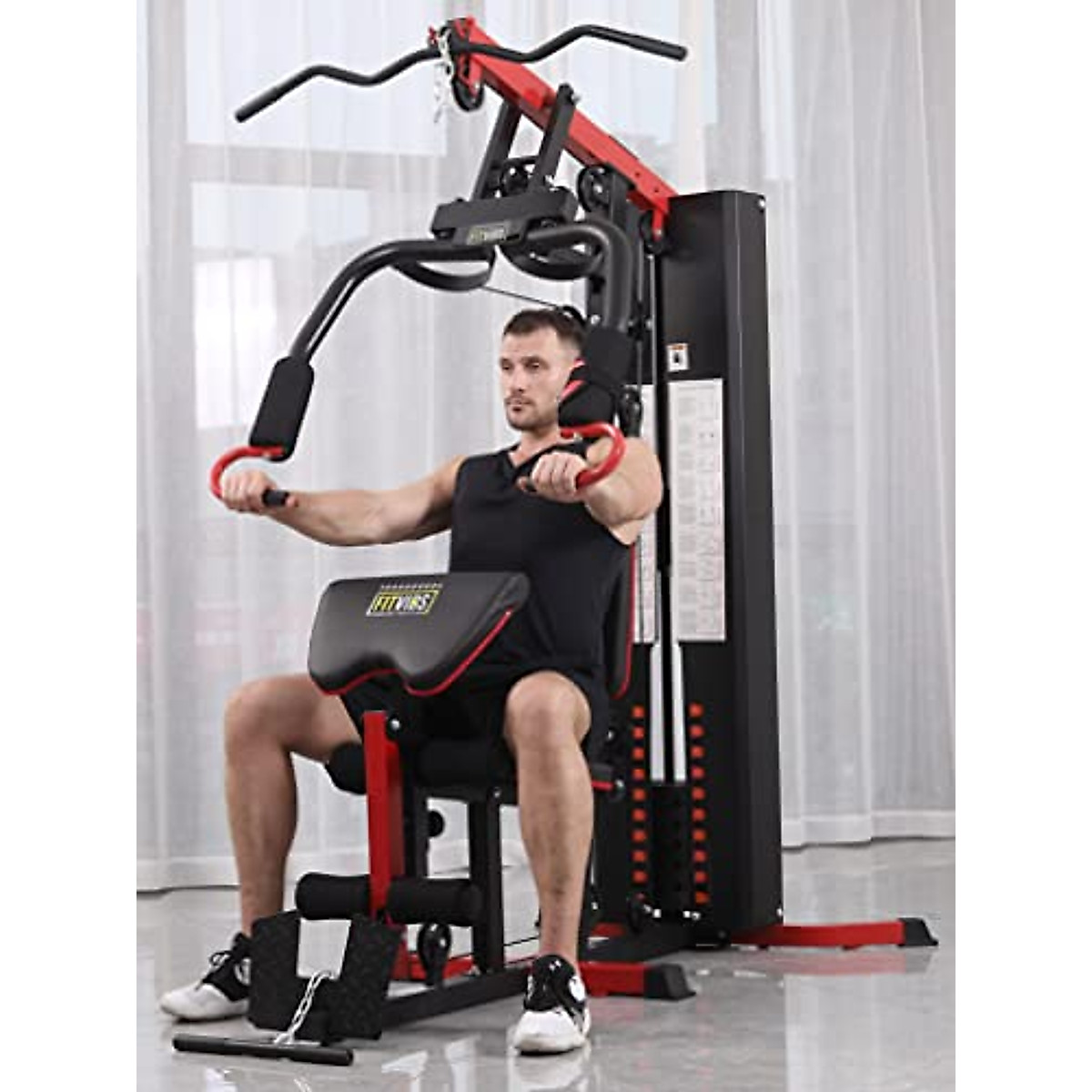 Signature Fitness Multifunctional Home Gym System Workout Station with Leg Extension and Preacher Curl, 122.5LB Weight Stack, M750, Multiple Pacakges