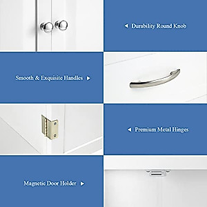 Erinnyees Freestanding Pantry, Floor Utility Storage Cabinet with Doors and Shelves, Pantry Cabinets Cupboard for Living Room Kitchen Hallway Bathroom, White