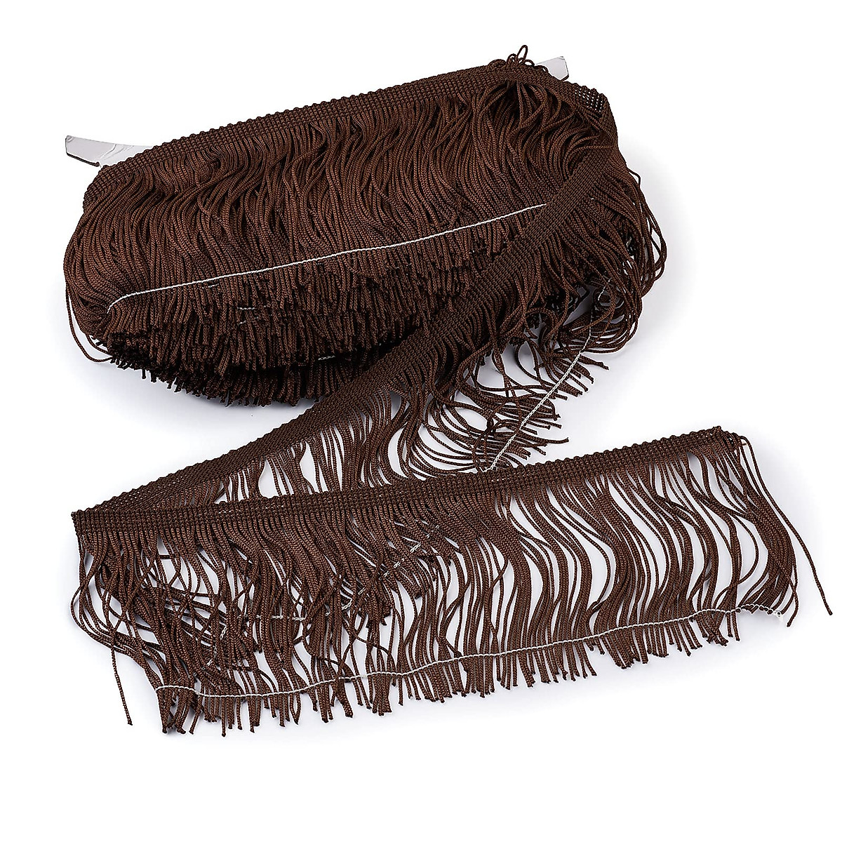 1 Card Coconut Brown Polyester Fringe Tassel Lace Trim 11 Yards x 3.94 Inch Chainette Fringe Fibre Trim for Sewing Quilting DIY Home Decoration Latin Wedding Dress Accessories