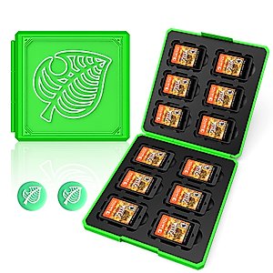 UFOPETIE Card Case for Nintendo Switch Game Card,Compatible with Nintendo Switch Case Animal Crossing Theme,Game Case for Animal Crossing Cards,for Switch Accessories-A Leaf-Thumb Grip 2PCS