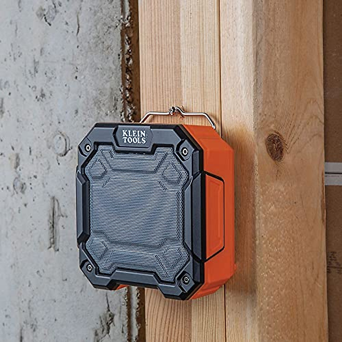 Klein Tools AEPJS3 Bluetooth Jobsite Speaker With Magnet and Hook, 20-Hr Run Time, Charge Devices Via USB A or C Ports, Daisy Chain for Pairing, Hands Free Capable, IP54 Dust and Water Resistant
