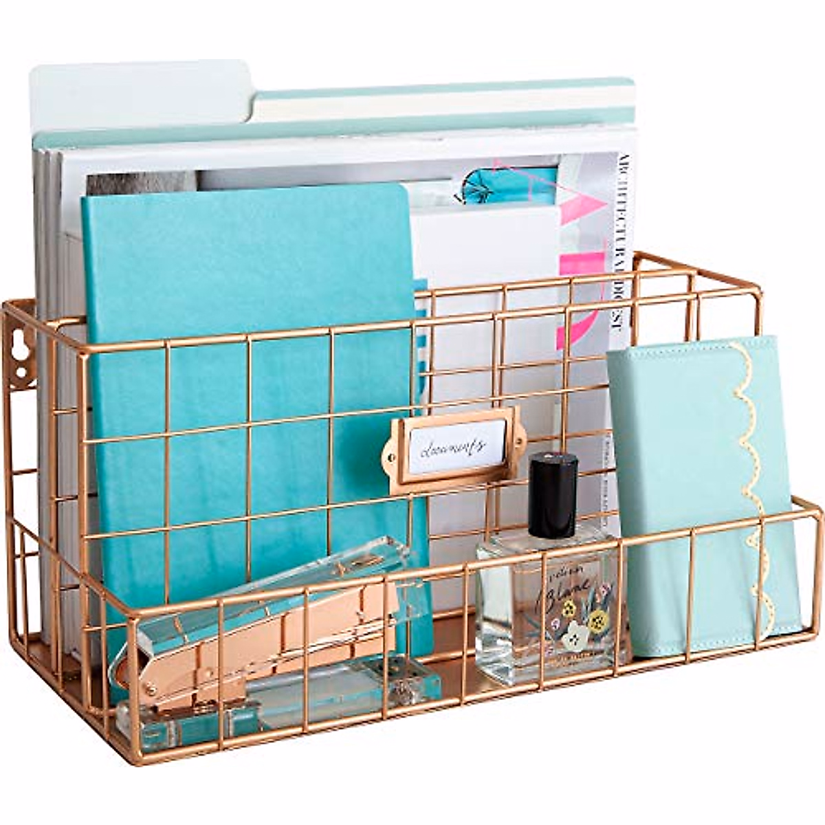 Blu Monaco Rose Gold Desk Organizer - Mail Organizer - 2 Tier Mail Basket - Metal Mail Sorter Inbox - Desk Accessories Women Office