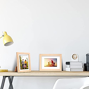 KINLINK 5x7 Picture Frames Natural Wood Frames with Acrylic Plexiglass for Pictures 4x6 with Mat or 5x7 without Mat, Tabletop and Wall Mounting Display, Set of 4