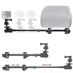 ChargerCity Dual Post Telescopic Headrest Mount for All GoPro Hero Session Sony Contour ROAM AKASO Yi 4K Action Cam Camera to Record Drifting Race Track Racing Video (Include Tripod Adapter & Wrench)