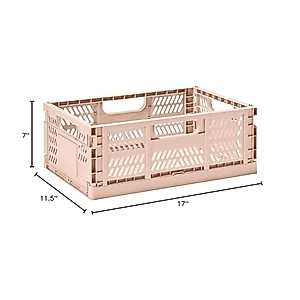 3 Sprouts Recycled Plastic Collapsible Crate - Stackable Folding Storage Crate for Organization for Adults & Kids - Foldable Plastic Crate - Large - Clay