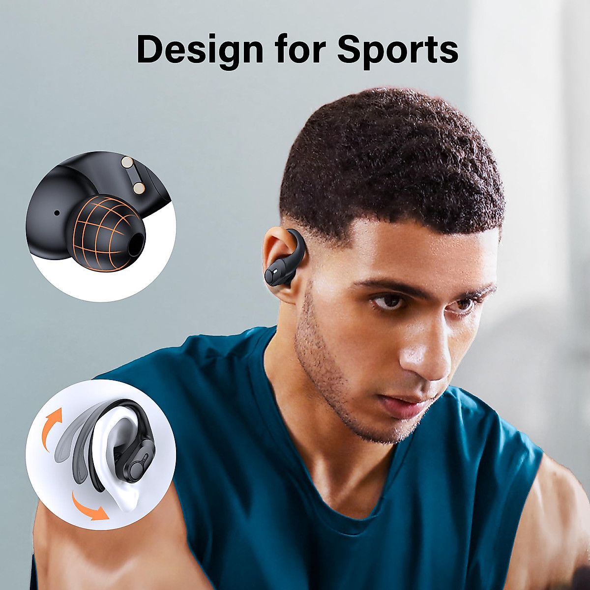 Wireless Earbuds Bluetooth Headphones 70hrs Playback Ear Buds IPX7 Waterproof Wireless Charging Case & Dual Power Display Over-Ear Stereo Bass Earphones with Earhooks for Sports/Workout/Running