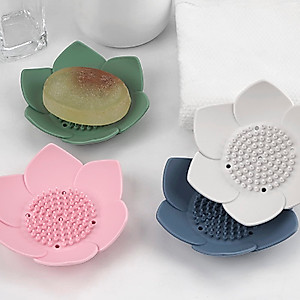 Linkidea 4 Pack Soap Dish with Drain, Silicone Bar Soap Holder for Bathroom, Flower Shape Soap Tray for Kitchen Sink