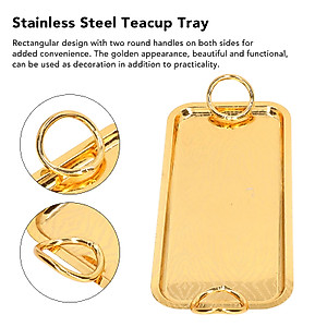 Rectangular Tea Cup Tray Gold Storage Fruit Tray Stainless Steel Serving Tray with Round Handle Food with Round for Wedding Party Birthday Picnic