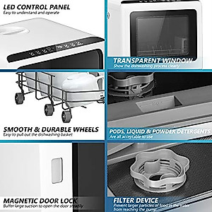 COSTWAY Portable Countertop Dishwasher, Compact Dishwasher with 5 L Built-in Water Tank, 5 Washing Programs, Air-dry Function, Fruit Washing, Delay Function, Mini Dishwasher for Apartment, RVs, White