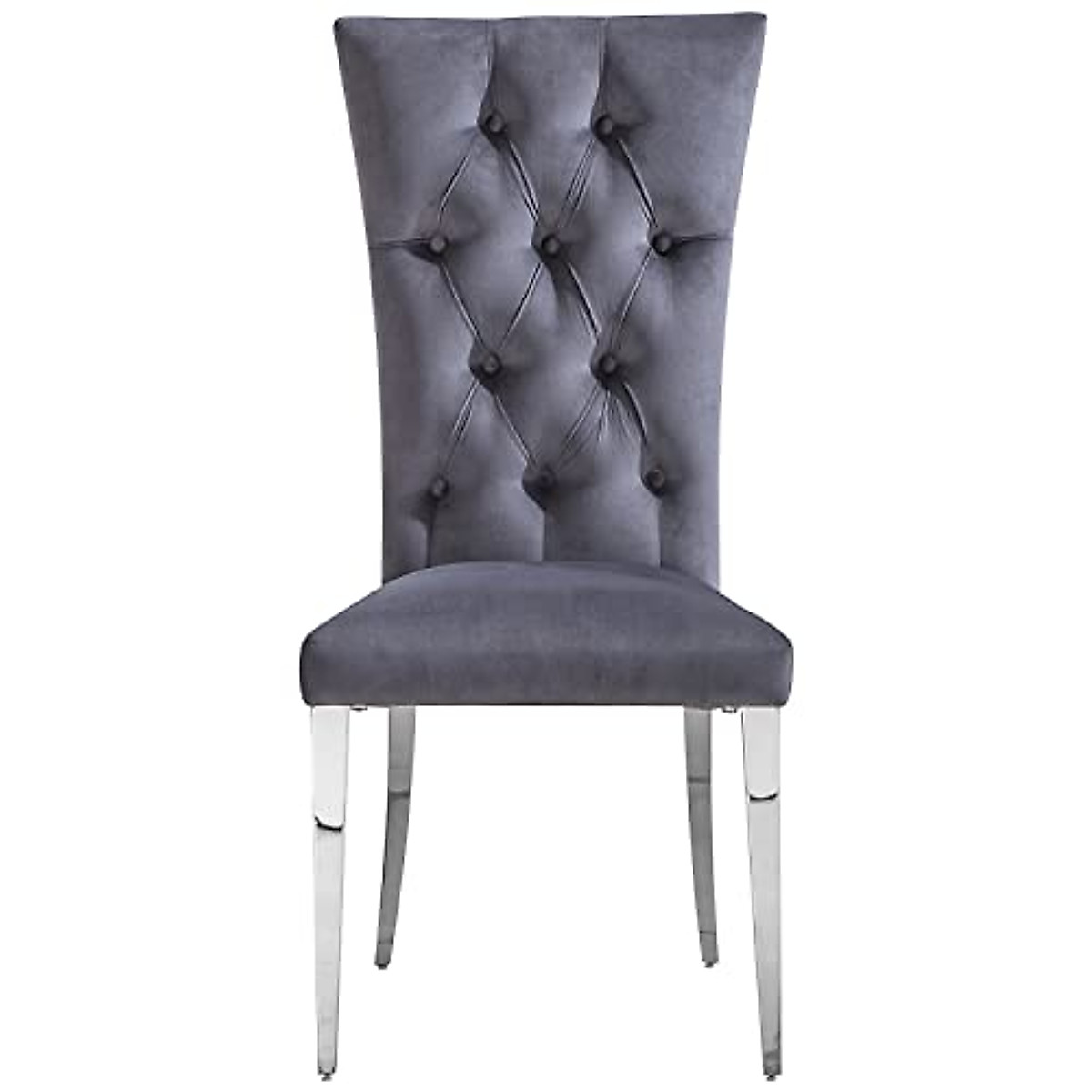 AZhome Kitchen and Dining Room Sets, Grey and Silver Pedestal Dining Table with 4 Grey Buttons Tufted Dining Chairs