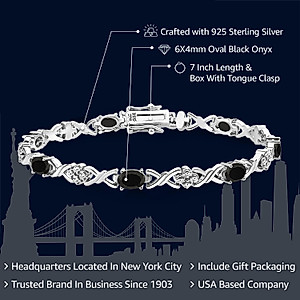 Gem Stone King 925 Sterling Silver Black Onyx Tennis Bracelet For Women (3.20 Cttw, Gemstone December Birthstone, Oval 6X4MM, 7 Inch)