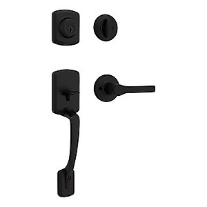 Kwikset Henley Front Door Lock Handle and Deadbolt Set, Entry Handleset Exterior with Interior Reversible Lever, Matte Black, Pick Resistant SmartKey Rekey Deadbolt Security, with Microban Protection