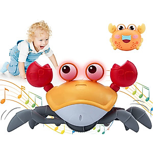 Growinlove Crawling Crab Baby Toy, Interactive Tummy Time Crab Toy with Music, Lights and Obstacle Avoidance Feature, USB Rechargeable Dancing Toy for Babies Boys Girls