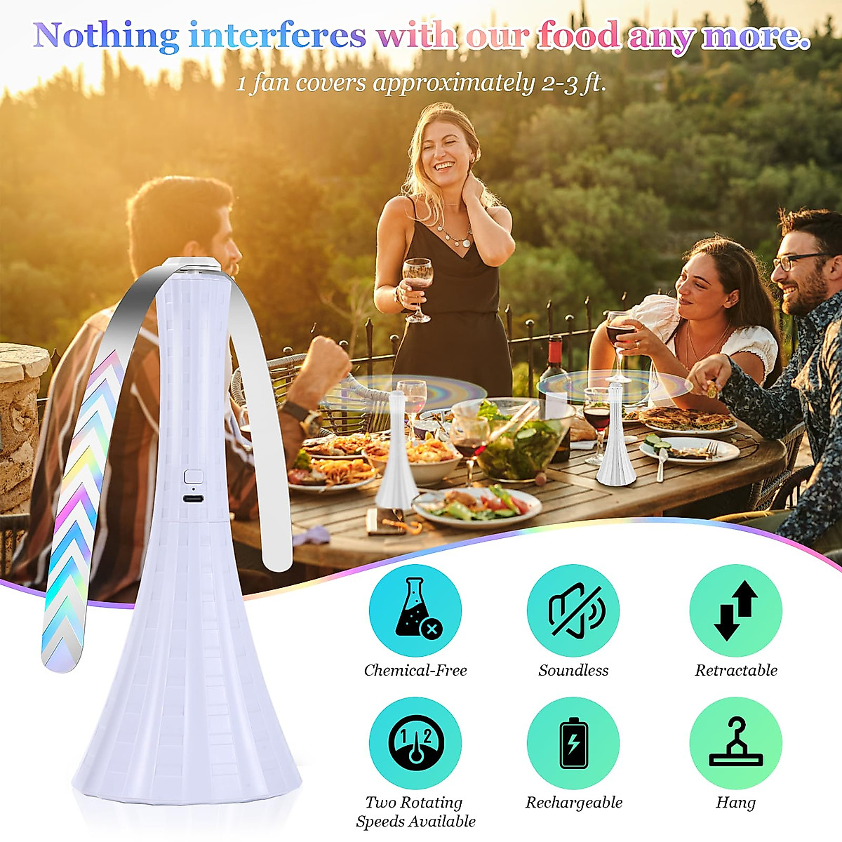 Fly Fans for Tables Rechargeable, 4 Pack Fly Fans, White